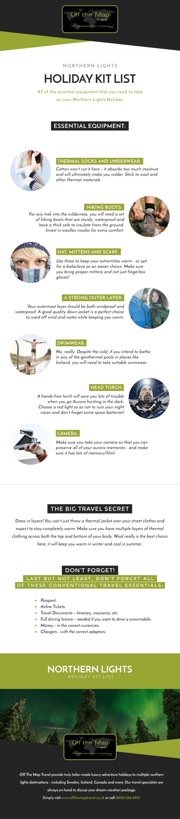 Northern Lights Kit List [Infographic] - Off the Map Travel